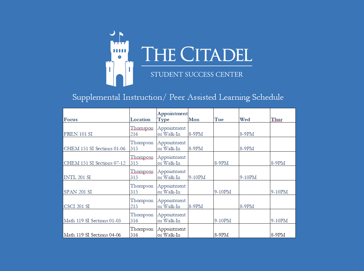 Supplemental Instruction/Peer | The Citadel Parent and Family Portal